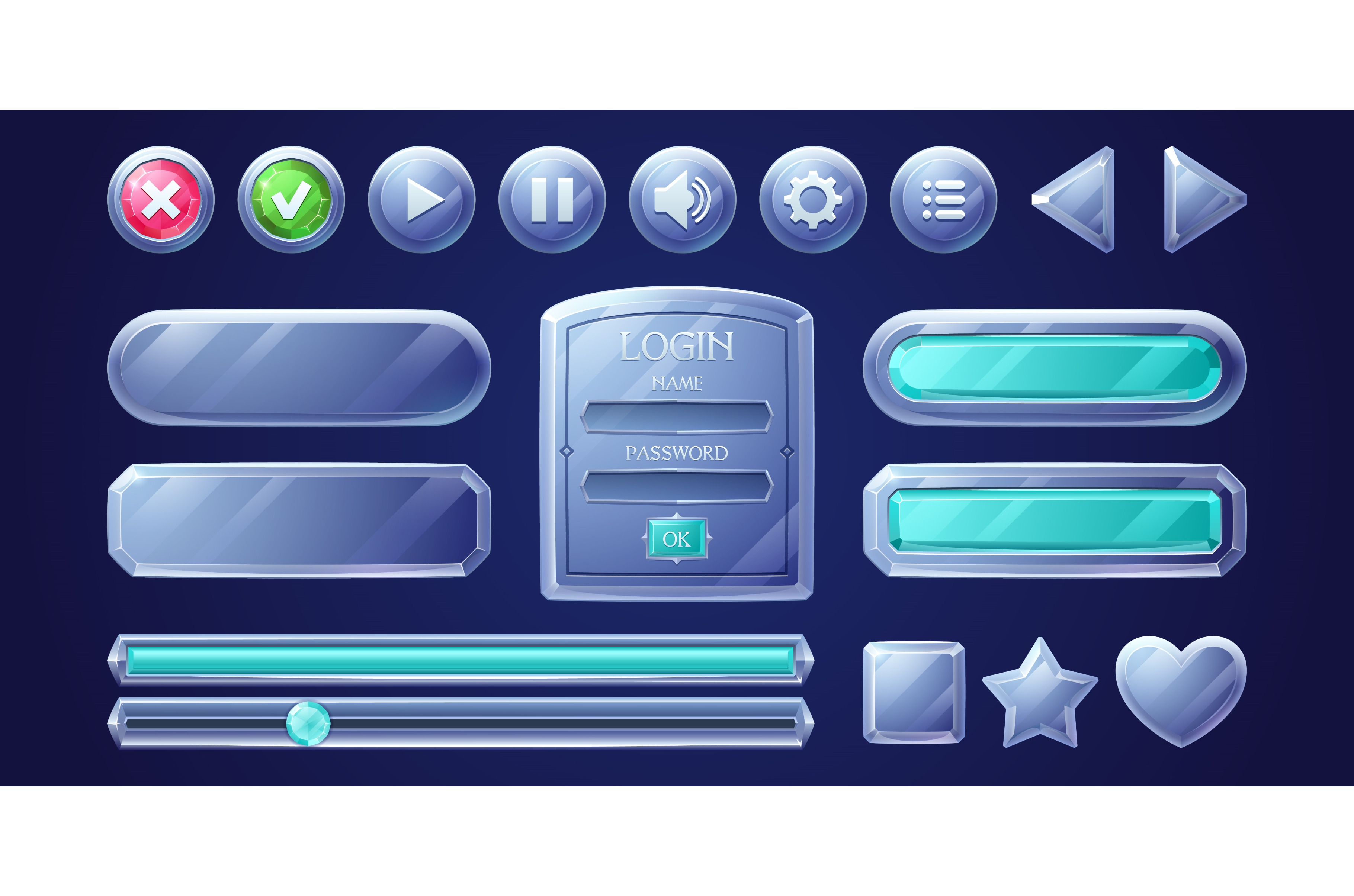 Glass game buttons, ui or ux menu, an Object Graphic by art PVP - market