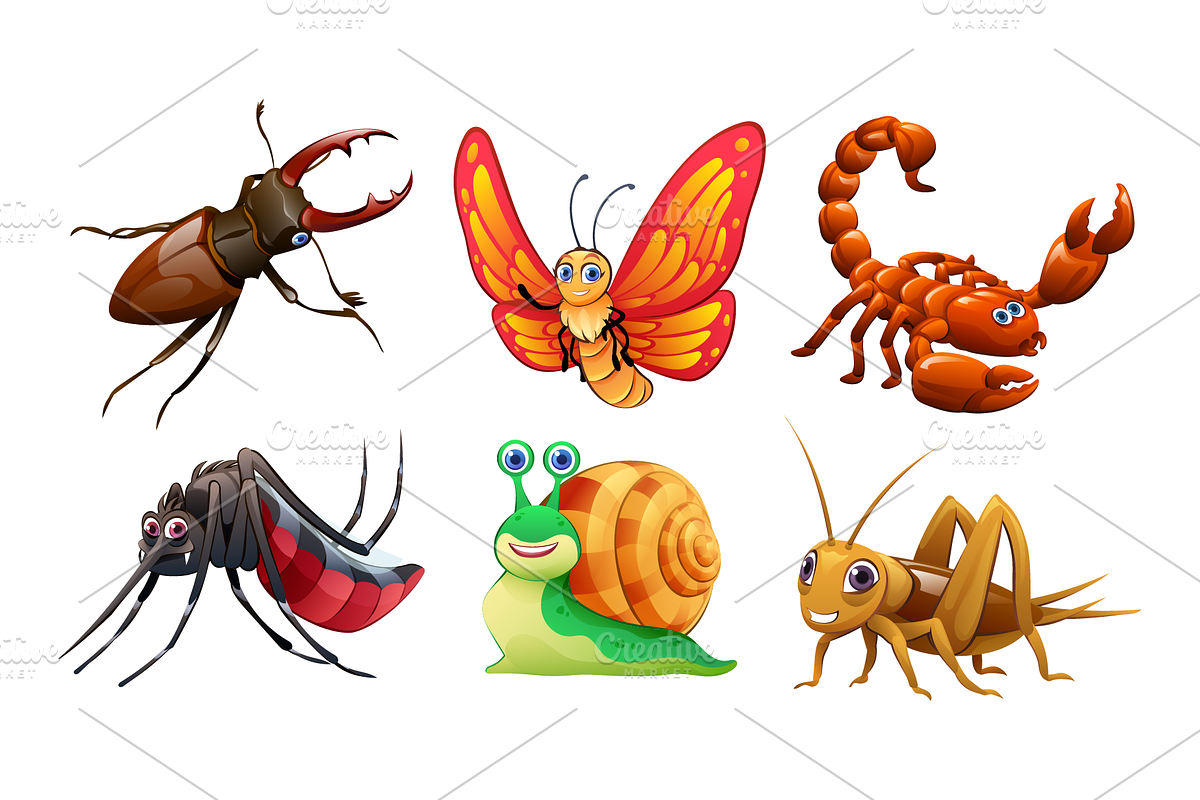 Cute Insect Cartoon Illustration Set