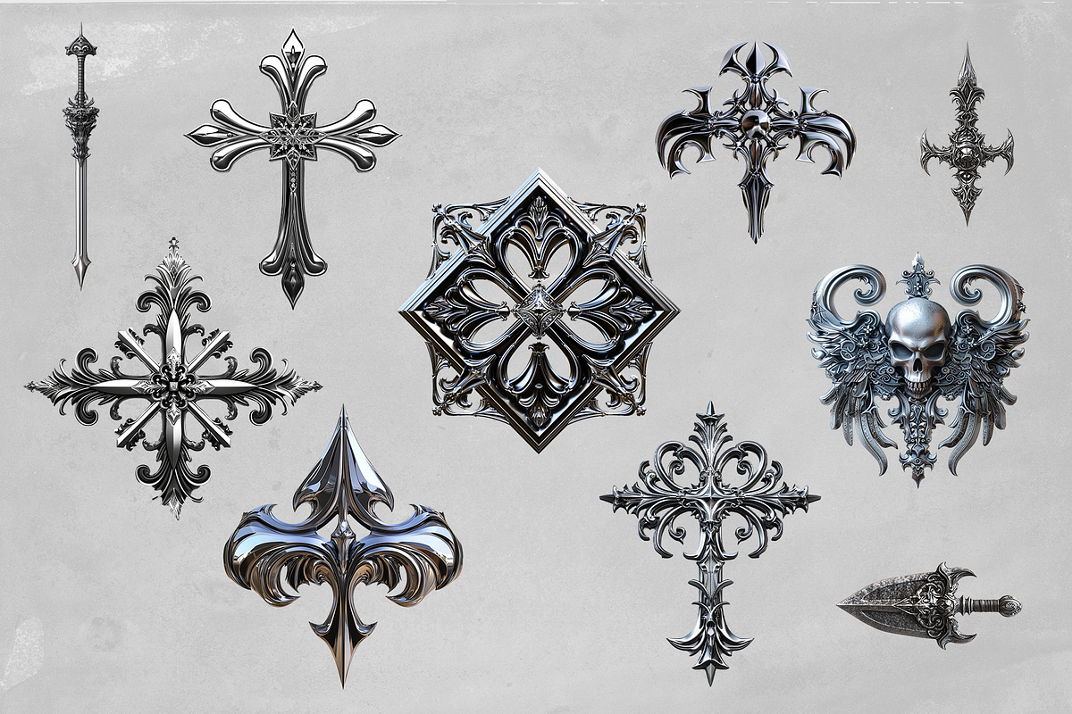 Gothic Chrome Shapes, an Object Graphic by BeNone Designs