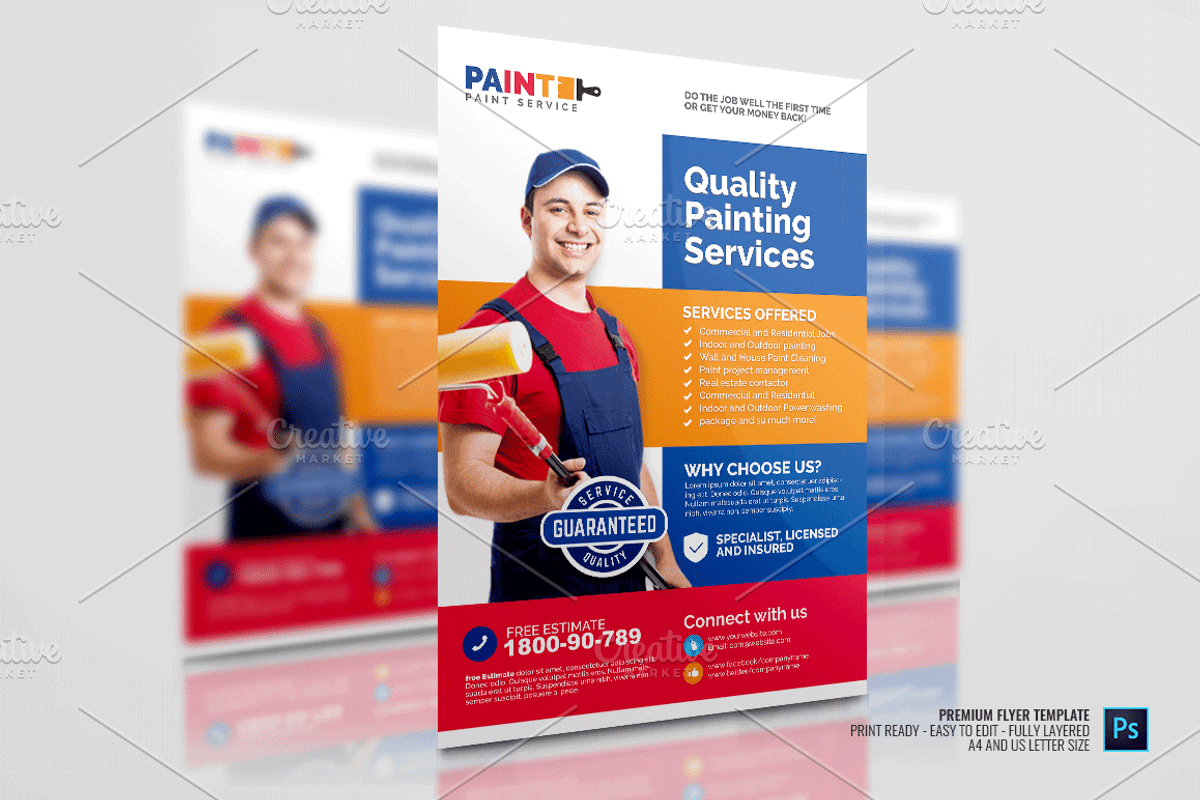 Commercial Painting Service Flyer, a Flyer Template by PSDPixel