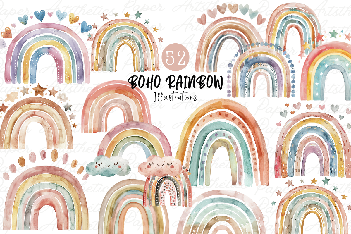 Rainbow Watercolor Boho Rainbow Png, a Decorative Illustration by Paper ...