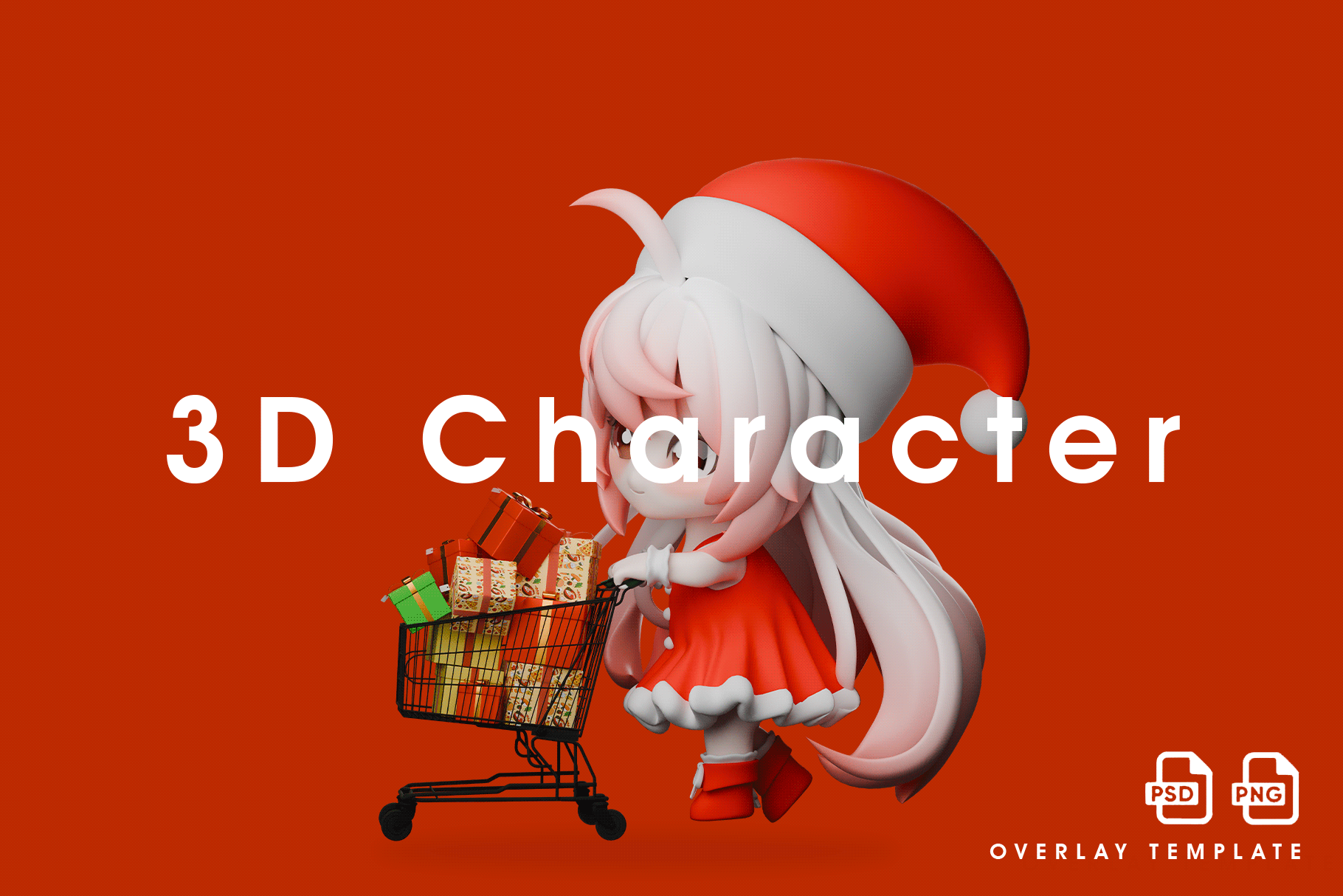 Chibi Santa girl walking push sleigh, a Person Illustration by ...