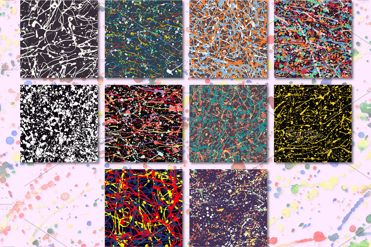 10 splatter seamless patterns, a Pattern Graphic by Asyndrom