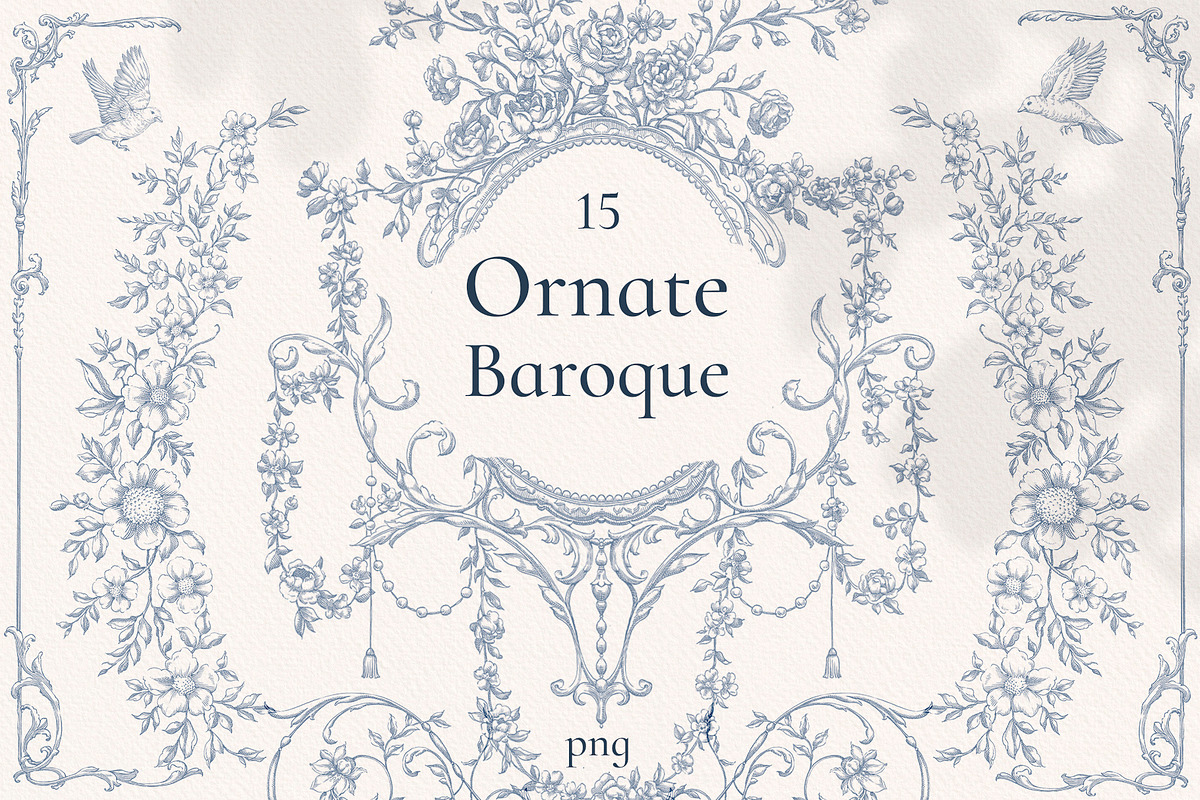 Ornate Baroque png clip art | Creative Market