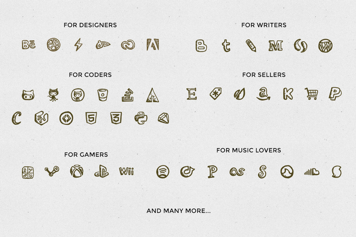 Friendly Icons: 160 social icons, an Icon by Hand-Drawn Goods
