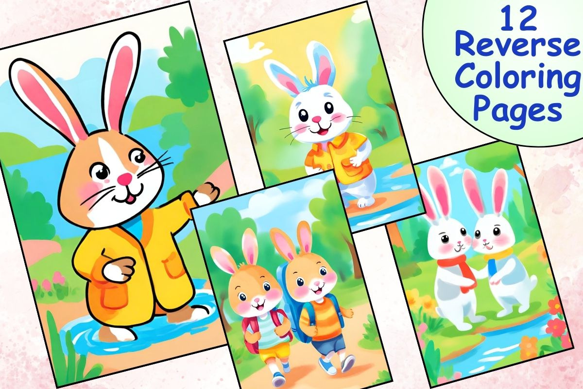 Happy Rabbit Reverse Coloring Pages, an Animal Illustration by Catchy ...