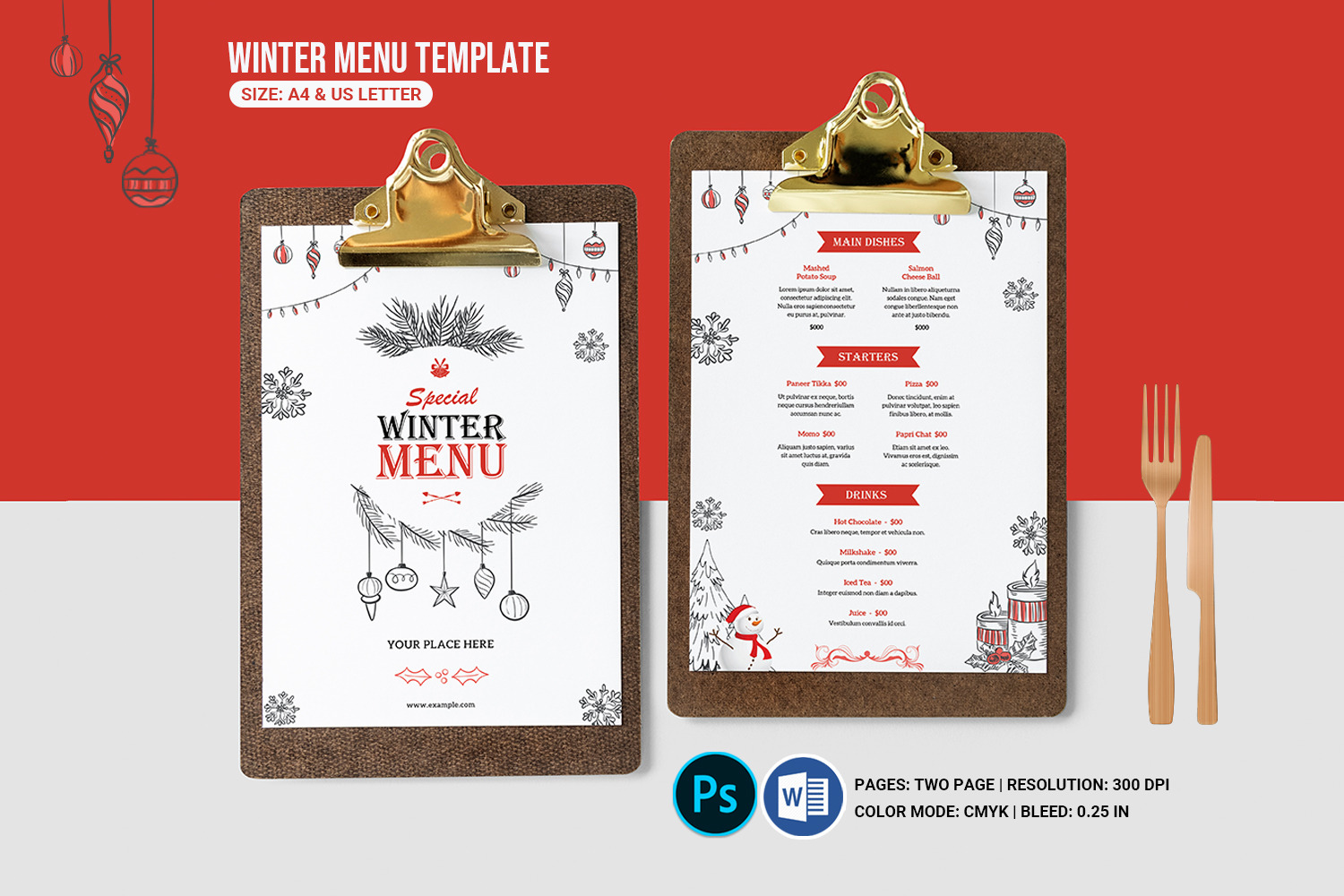 Winter Party Menu Template, a Flyer Template by retrographix