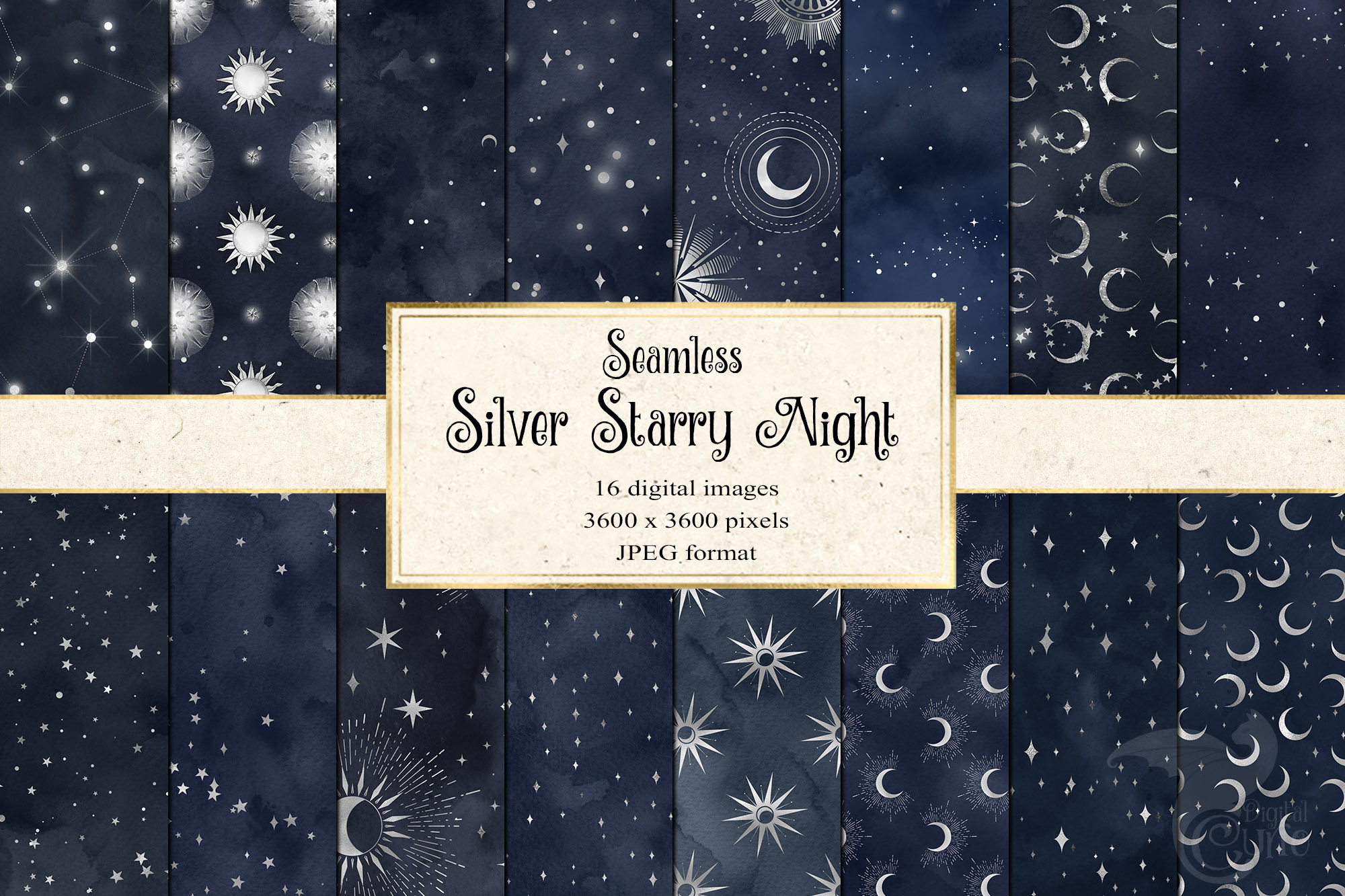 Silver Starry Night Digital Paper, a Texture Graphic by Digital Curio