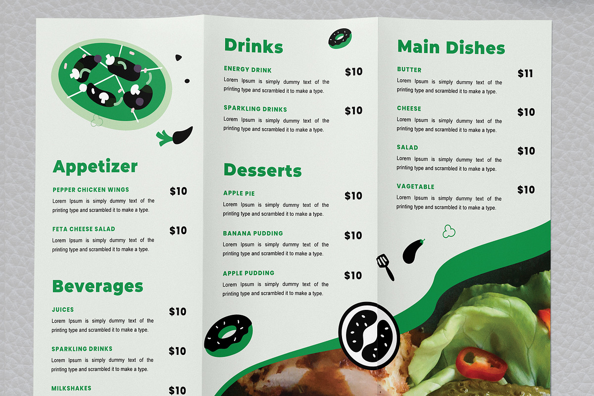 Food menu Tri-fold Brochure, a Brochure Template by MightyDesign