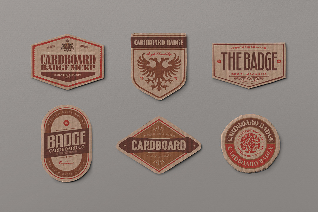 Cardboard Badge Mockup Set
