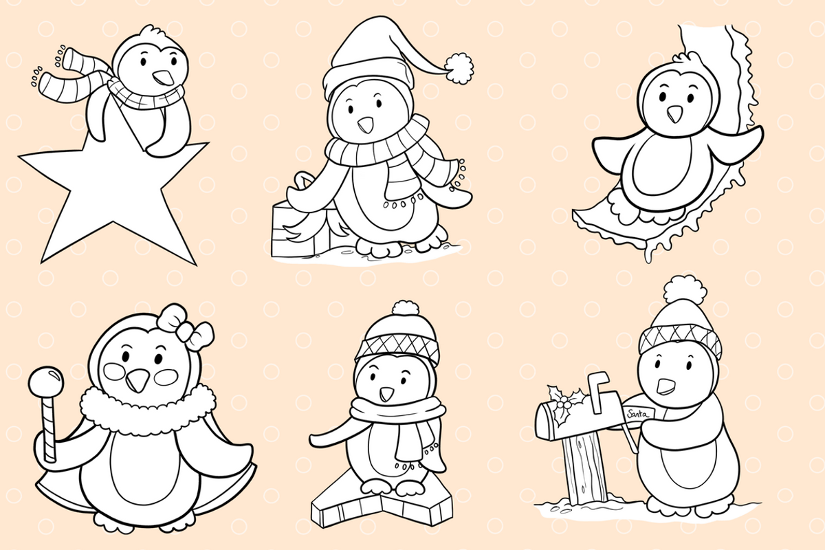 Winter Penguins Digital Stamps, an Illustration by Keepin' It Kawaii