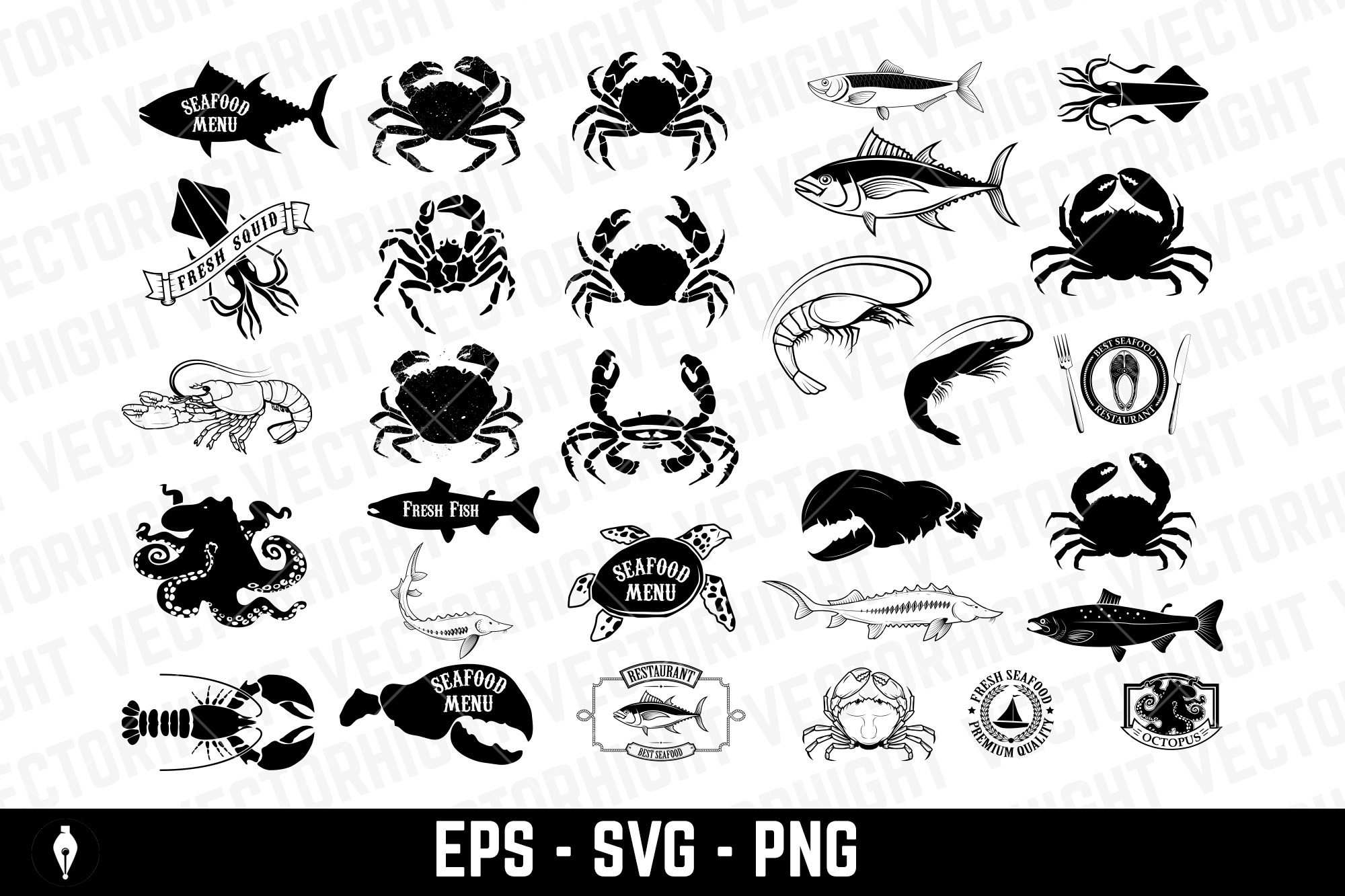 seafood menu labels set. Design svg, an Animal Illustration by Vectorhight