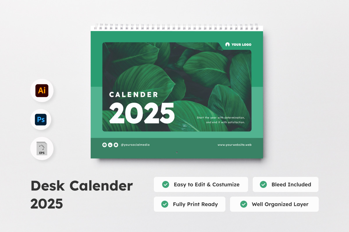 Desk Calender 2025 Design V1, a Stationery Template by twinstd