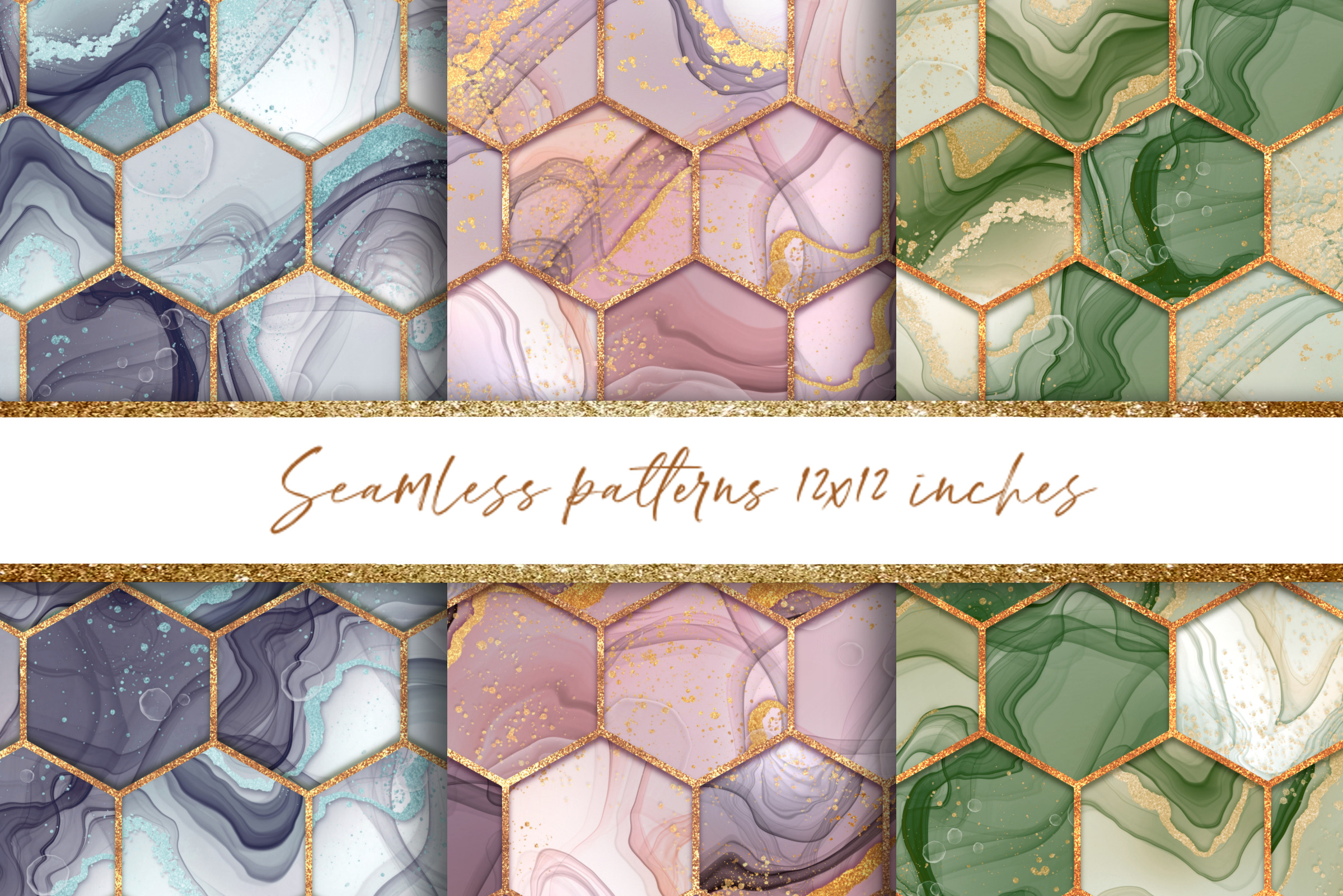 Hexagon seamless patterns. Set of 3, a Pattern Graphic by Gribanessa
