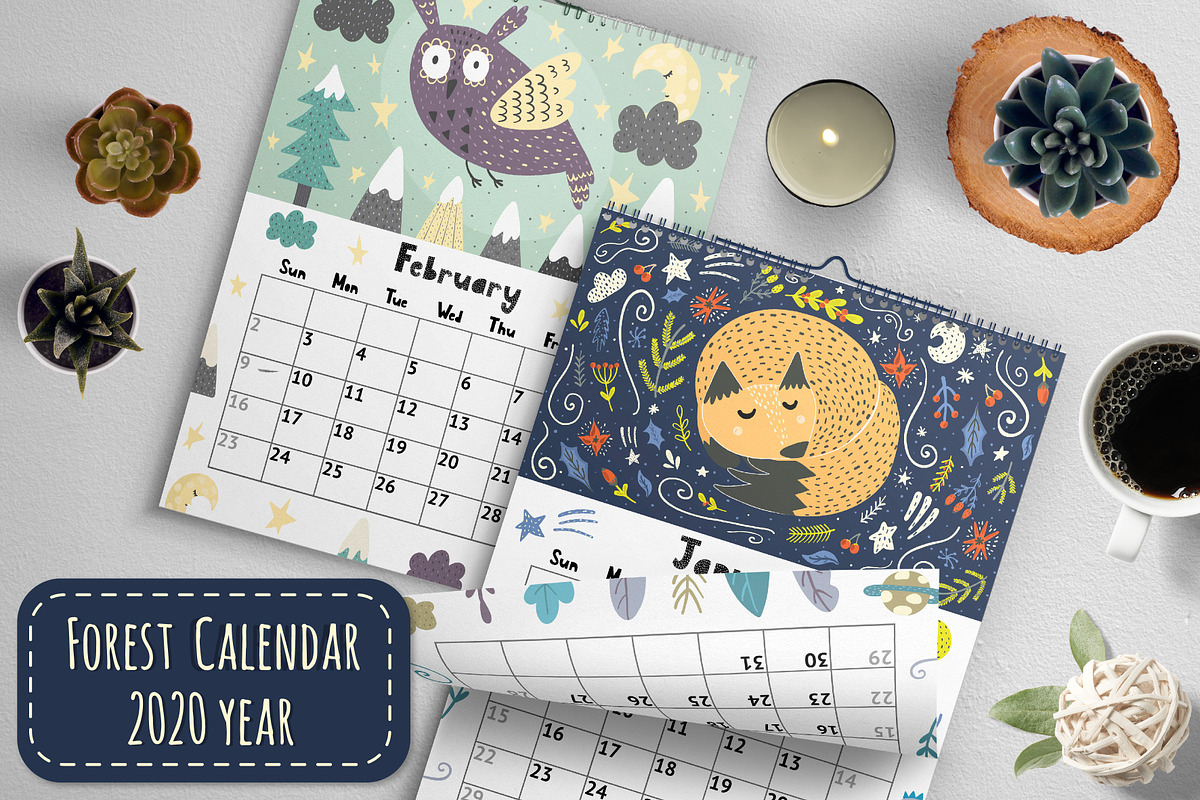 2020 Forest Calendar Template, a Stationery Template by Gulnara Sabirova