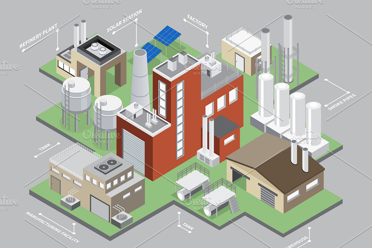 Industrial buildings infographic, a Technology Illustration by Macrovector