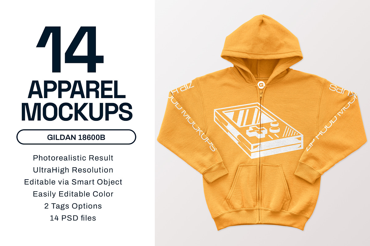 Gildan 18600B Youth Zip Hood Mockups, a Shirt Mockup by GraphicHero