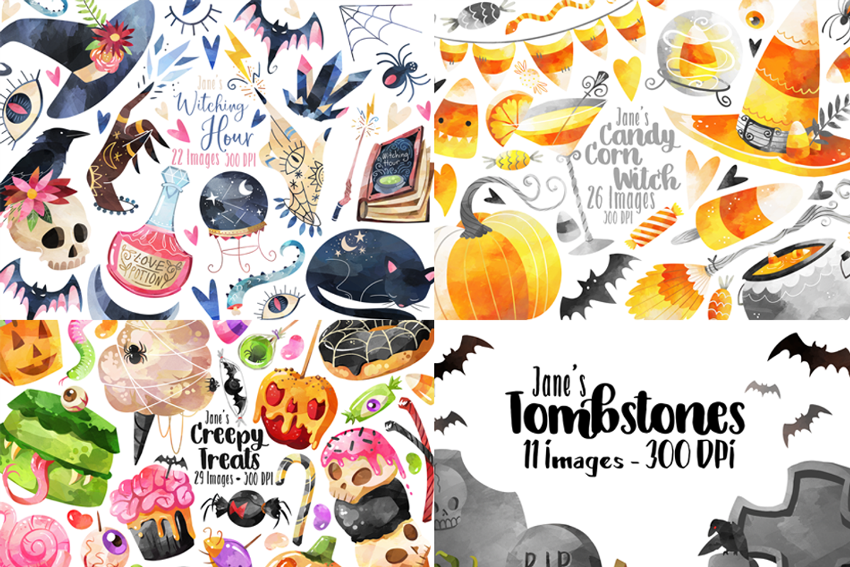 Watercolor Halloween Clipart Bundle