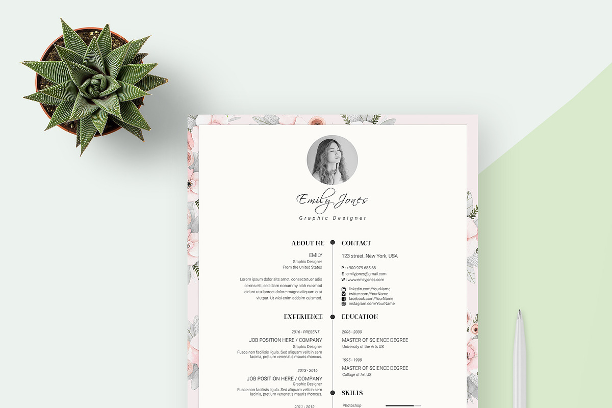 Floral Pattern CV-Resume Template *C, a Resume Template by Showy68 Template