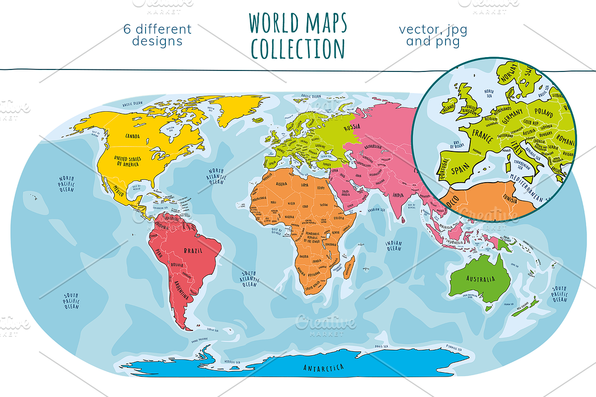 World Maps Collection, an Education Illustration by ...