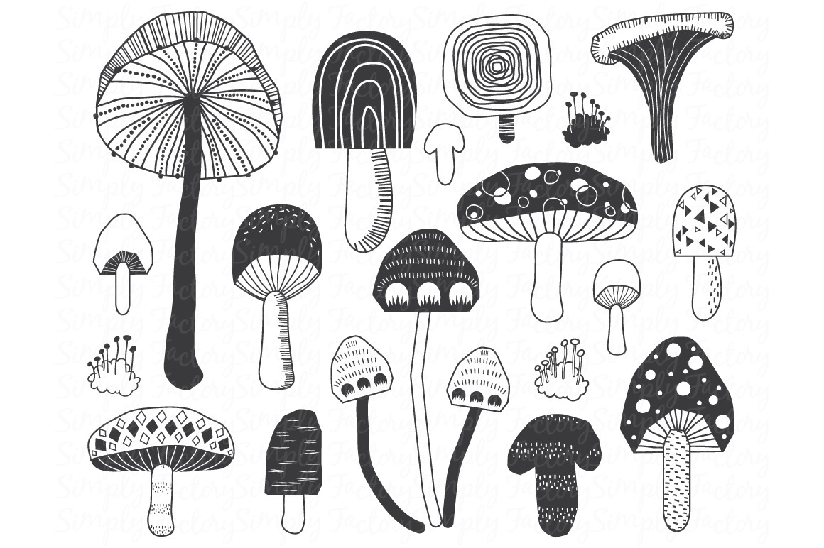Mushroom Doodle Set, an Illustration by Simply Factory