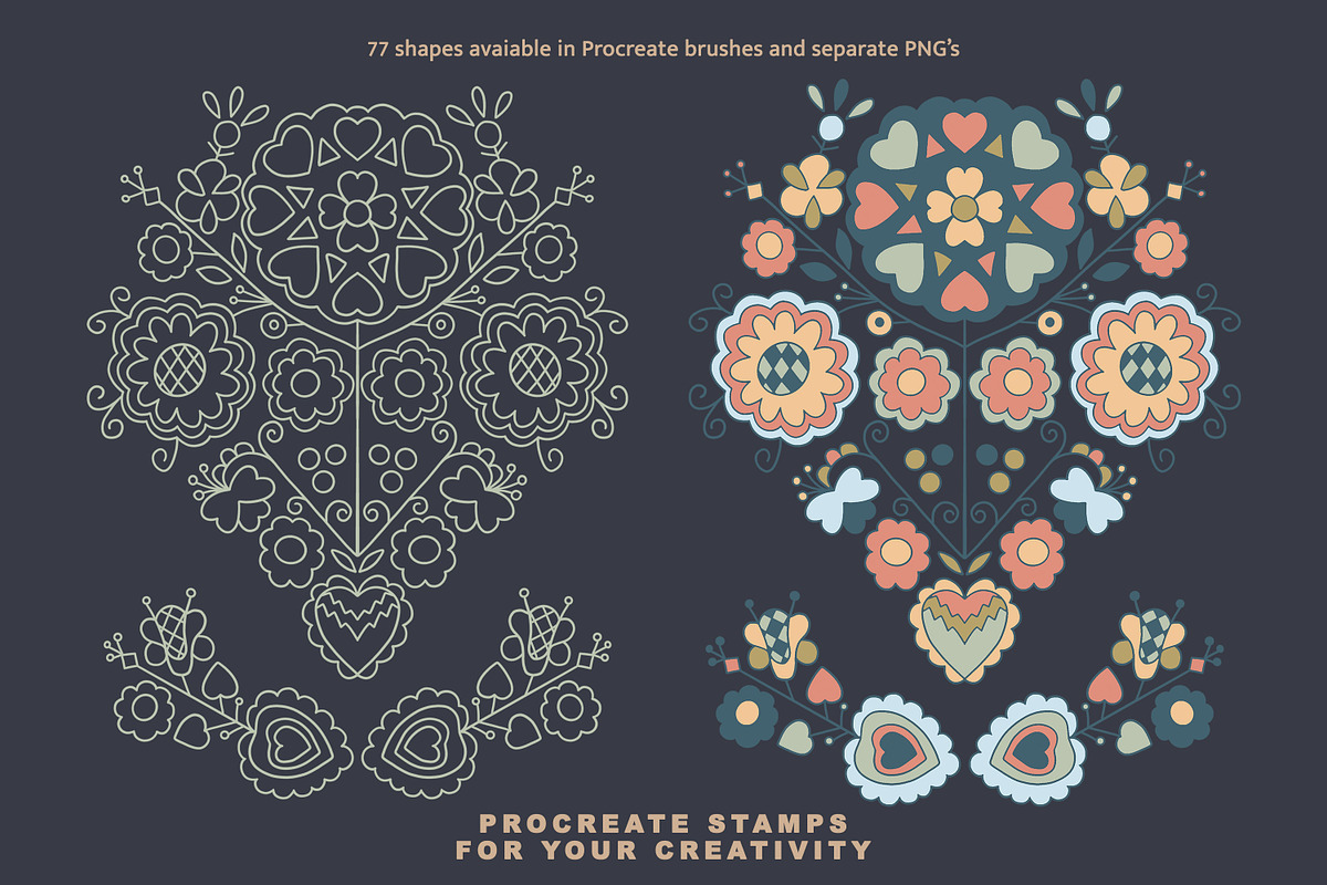 Procreate Stamps Folk Art, a Brush Add-On by Pink Studio Art