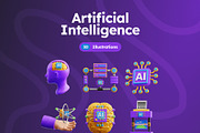 Artificial Intelligence 3D Icons, an Object Graphic by Rakata Studio