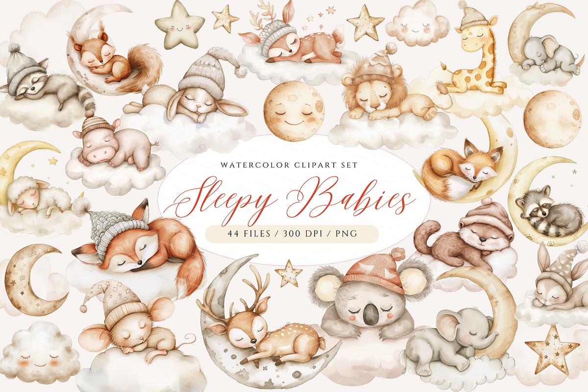 Nursery Sleeping Animals Clipart, an Animal Illustration by ClipArtCharm