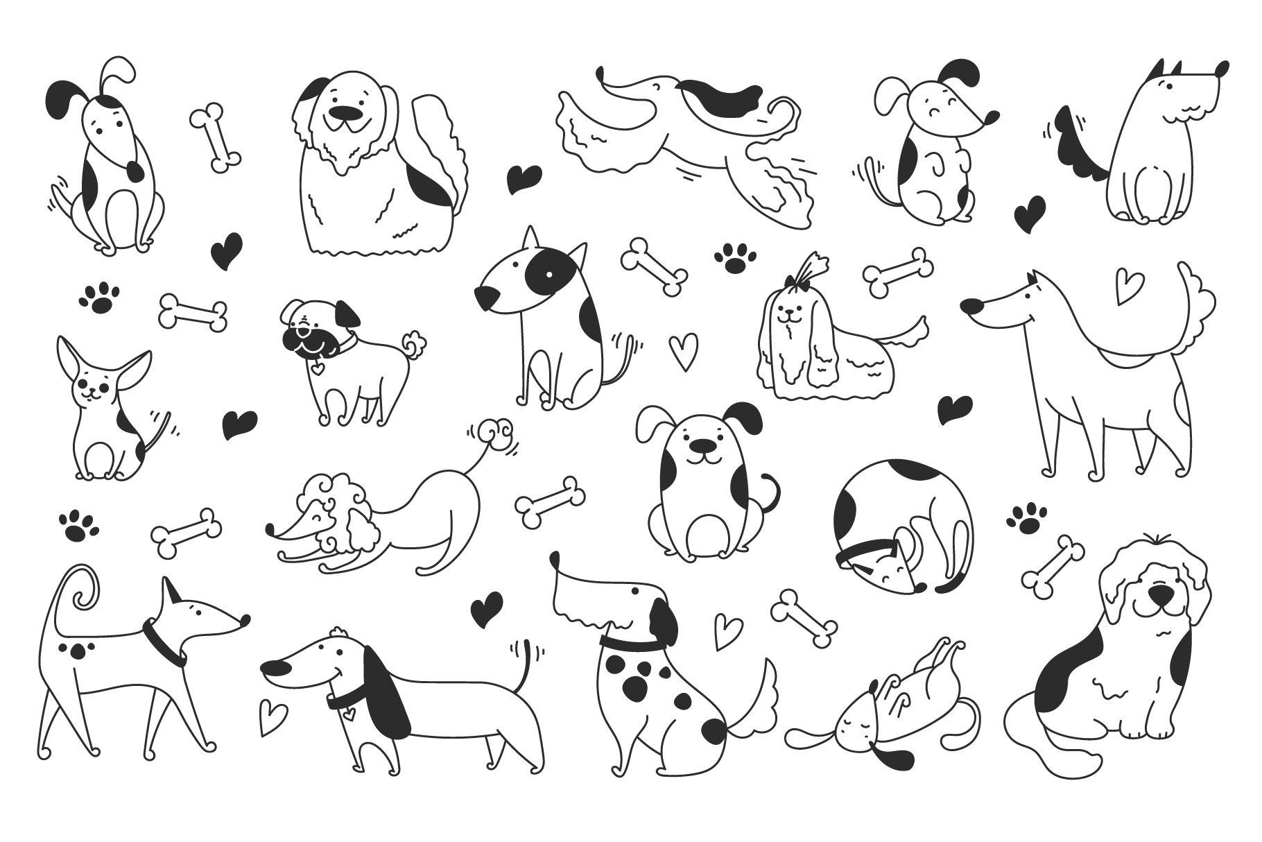 Doodle sketch line art animal dogs, an Animal Illustration by PrettyVectors
