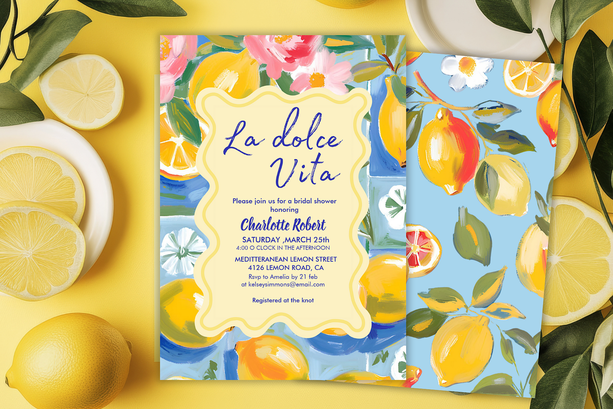 Summer lemon floral Mediterranean Blue tiles Floral Designs