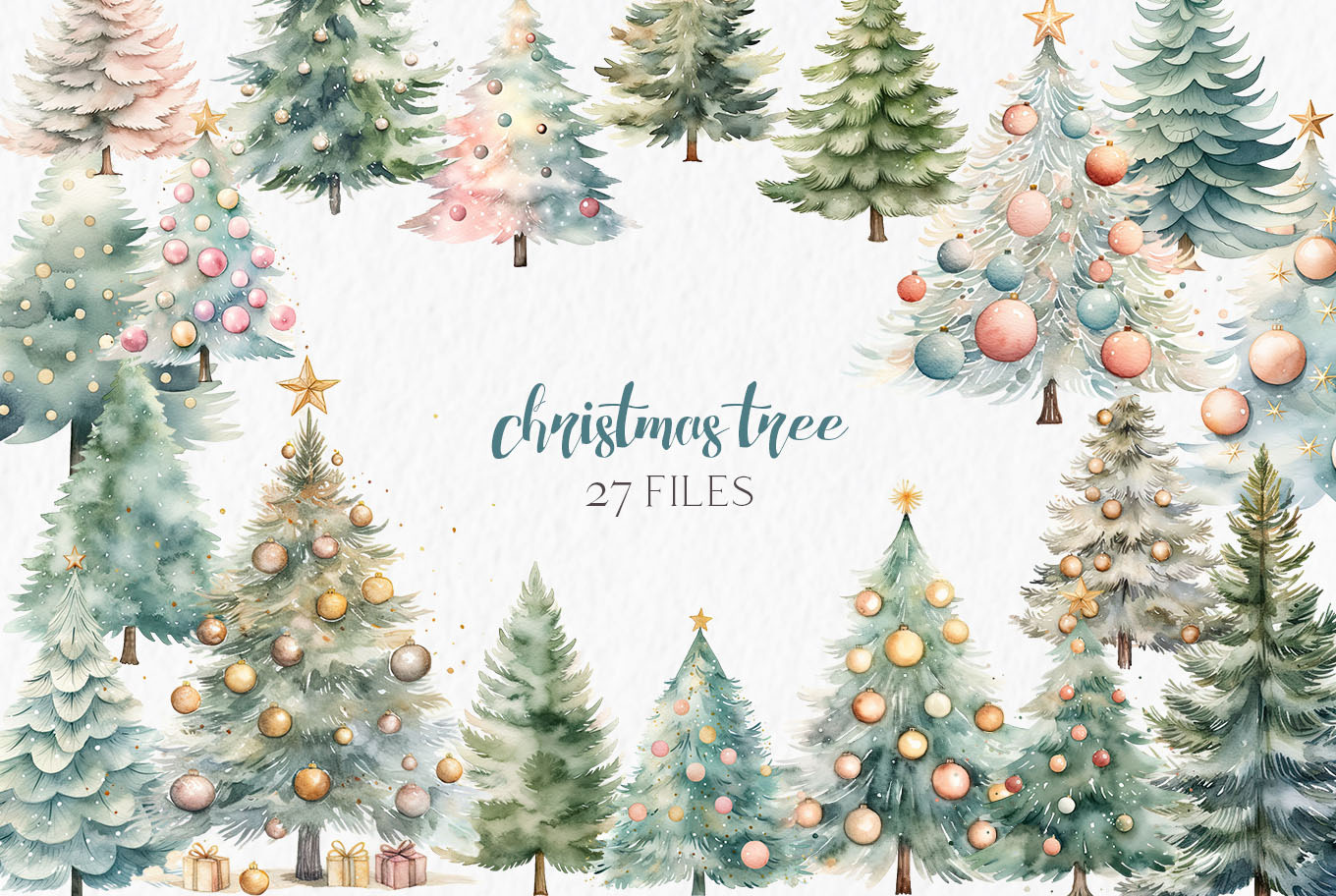 Watercolor christmas tree clipart, an Object Graphic by MyLittleMeow