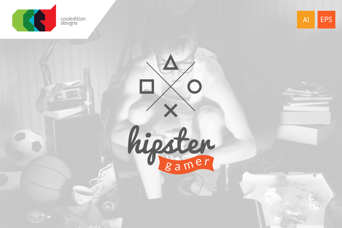 Hipster Gamer - Logo + Free BC, a Branding & Logo Template by Cooledition