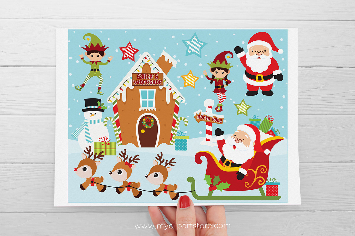 Christmas, Santa's Workshop Clipart, a Seasonal Illustration by ...