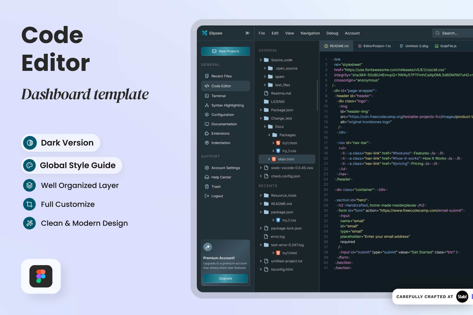 Elipsee - Code Editor Dashboard, a Websites & App Template by SLAB! Design