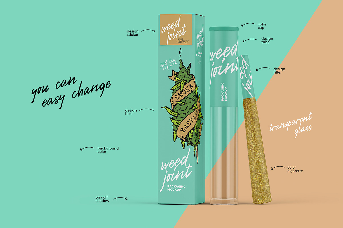 Weed Joint Pre-Roll Mockup - 5 PSD, a Product Mockup by easymock 2