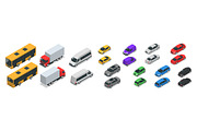 Flat isometric high quality city transport car icon set. Car, van ...