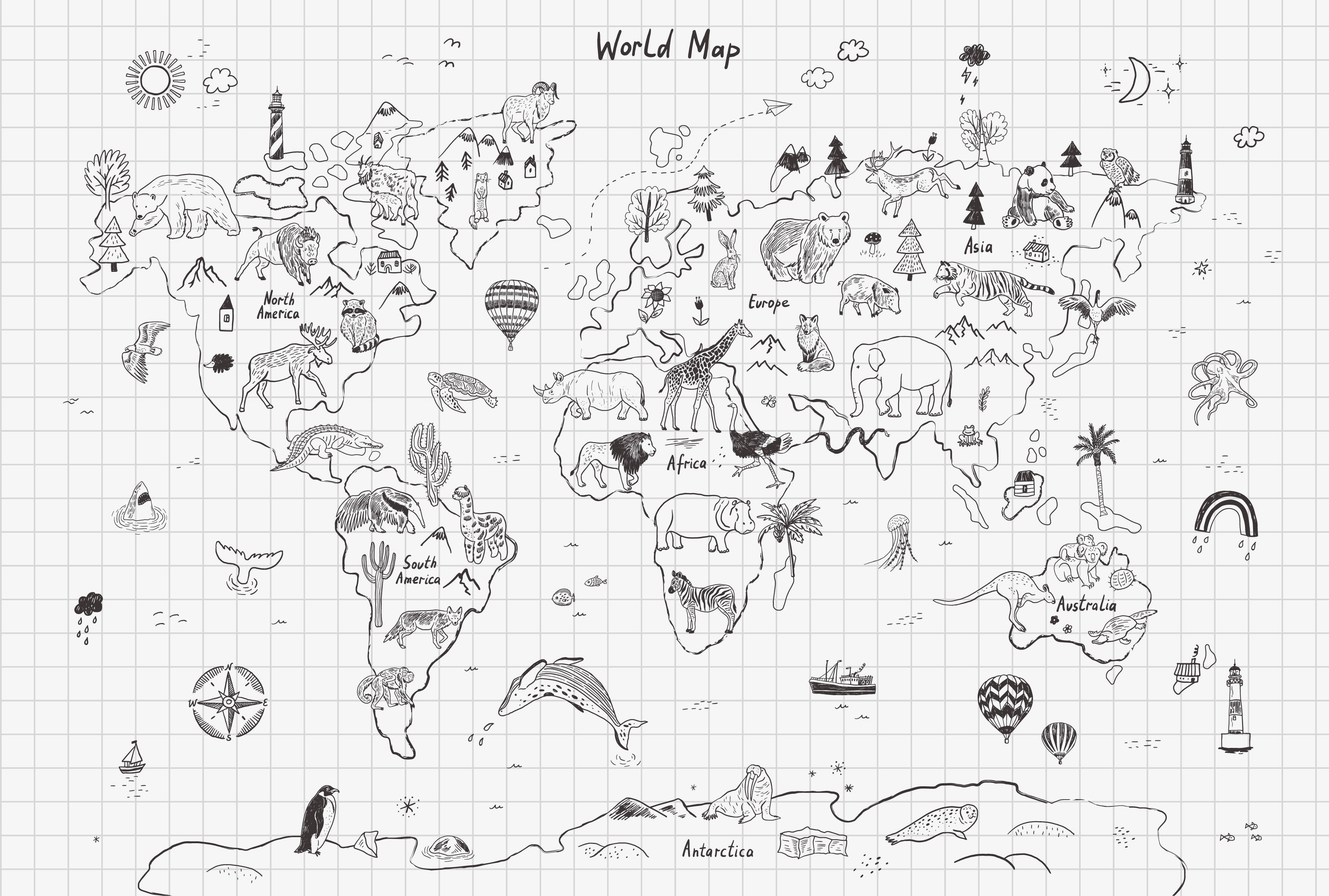 Line Animals World Map, an Animal Illustration by GooseFrol