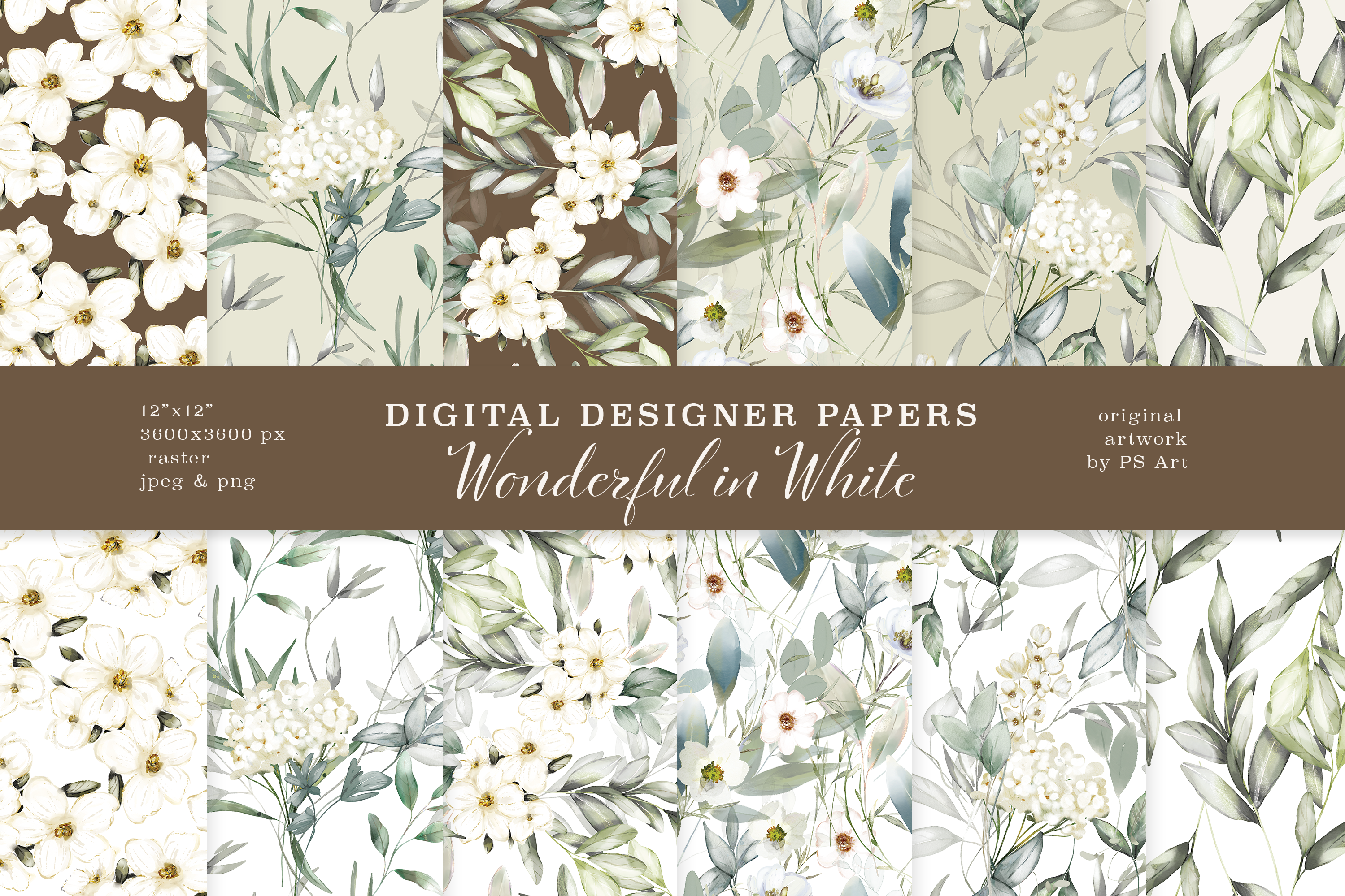 Watercolor Floral Greenery Patterns, a Pattern Graphic by Patishop Art