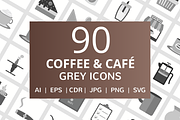 90 Coffee & Cafe Greyscale Icons, an Icon by IconBunny