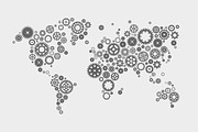 World map made of machine gears, a Graphic by Flower Travelin Man
