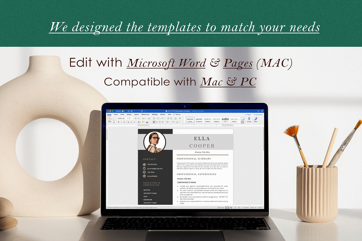 Modern Resume / CV Template - Ella, a Resume Template by Hired Guardian