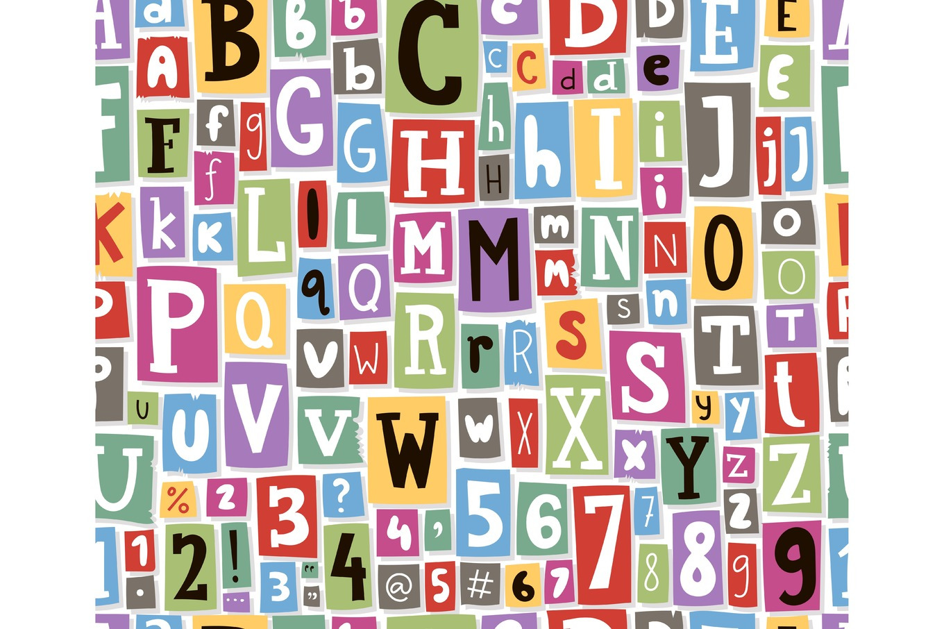 Colorful vector alphabet letters made of newspaper magazine font type ...