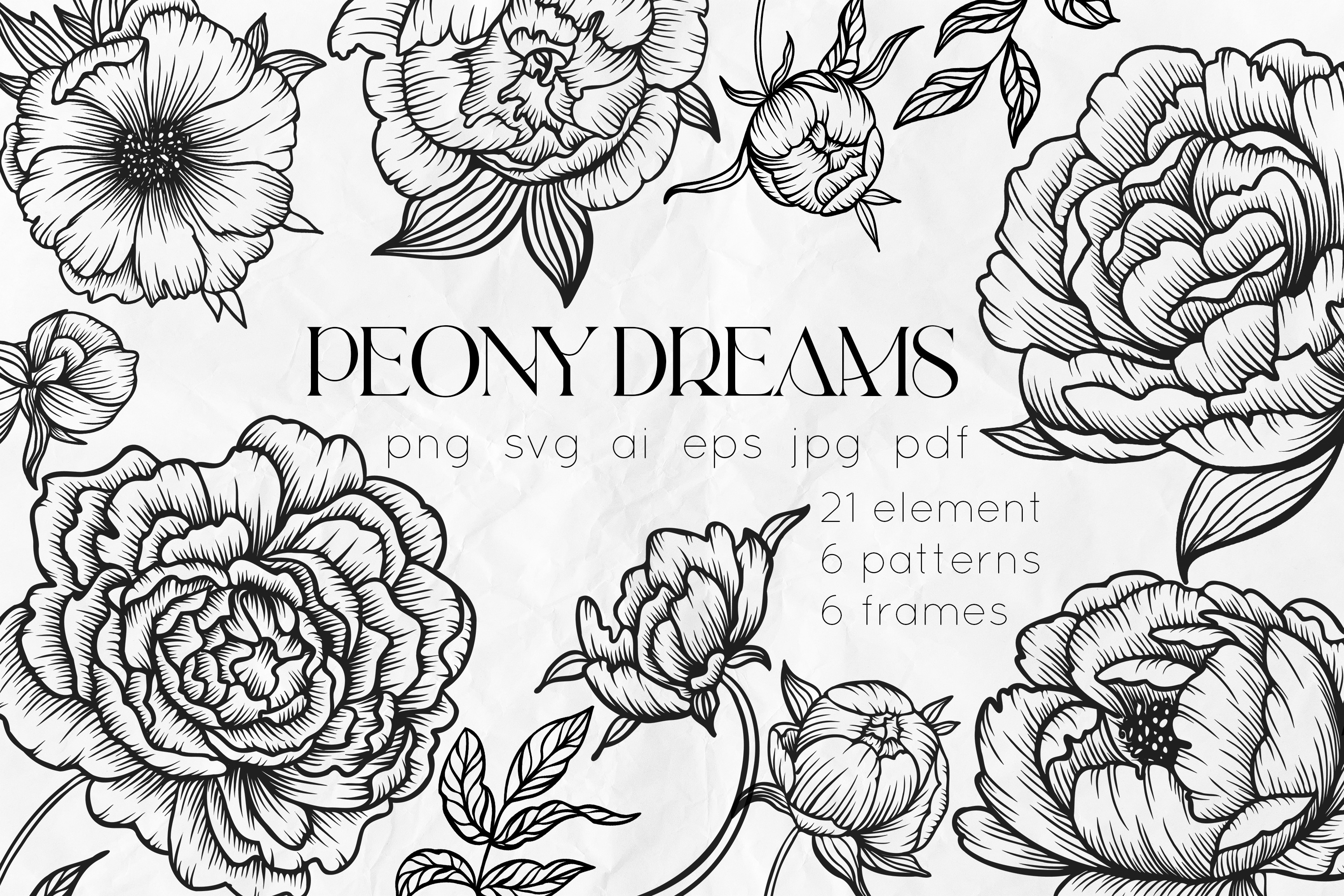Peonies Line Art Collection, an Illustration by Dervik Art Store