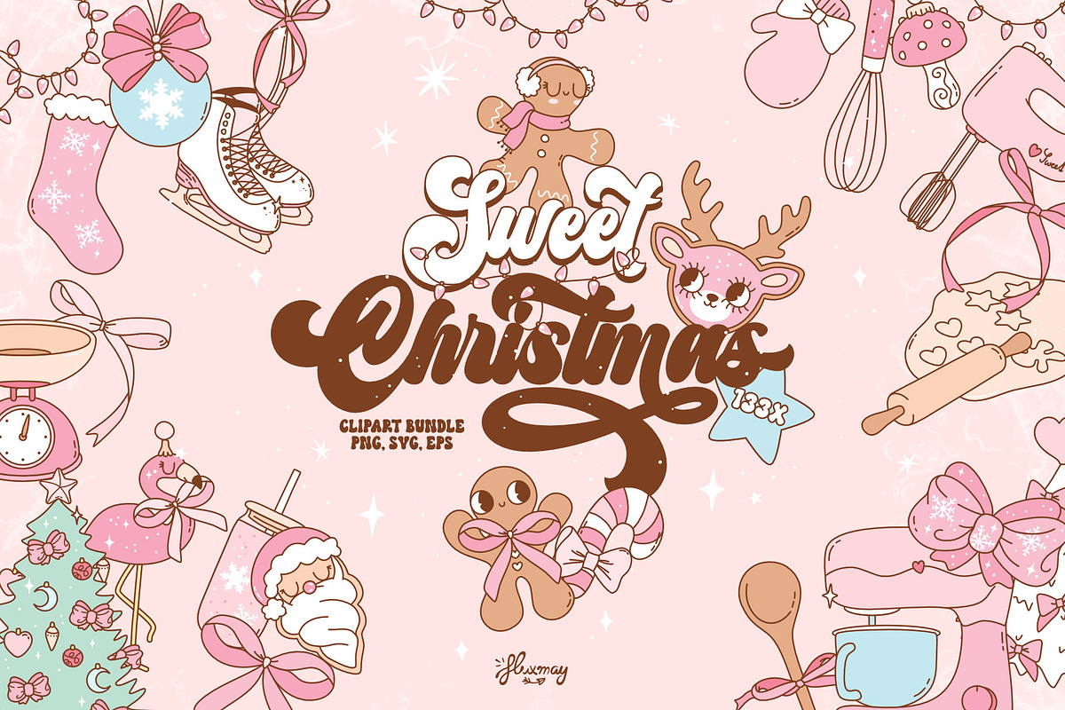 Sweet Pink Christmas clipart bundle, a Seasonal Illustration by Huxmay