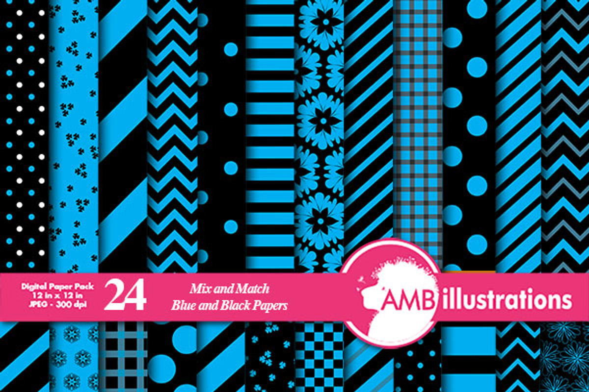 Blue & Black Digital Papers AMB-532, a Pattern Graphic by ...