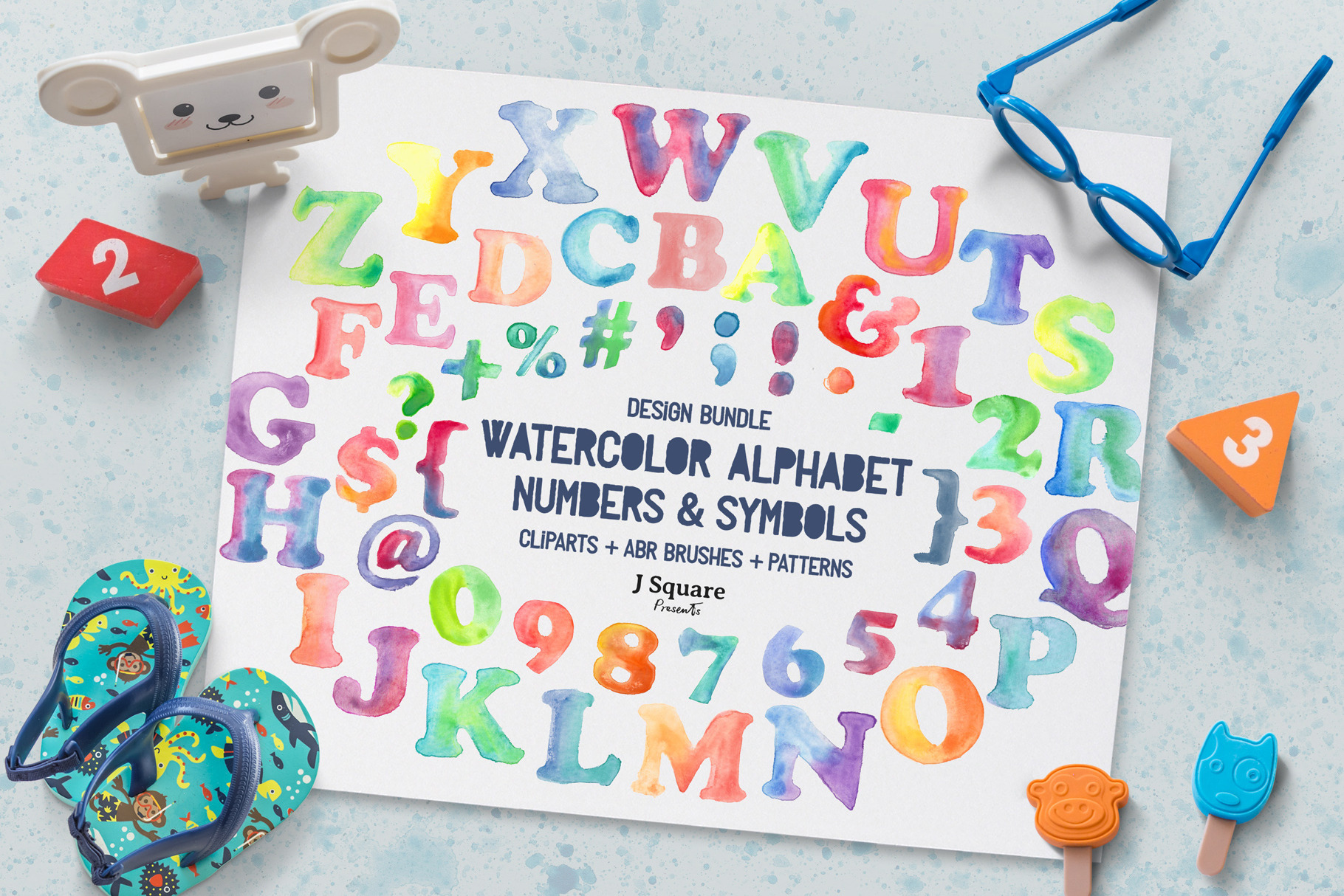 Watercolor Alphabets & Numbers, an Illustration by JSquarePresents