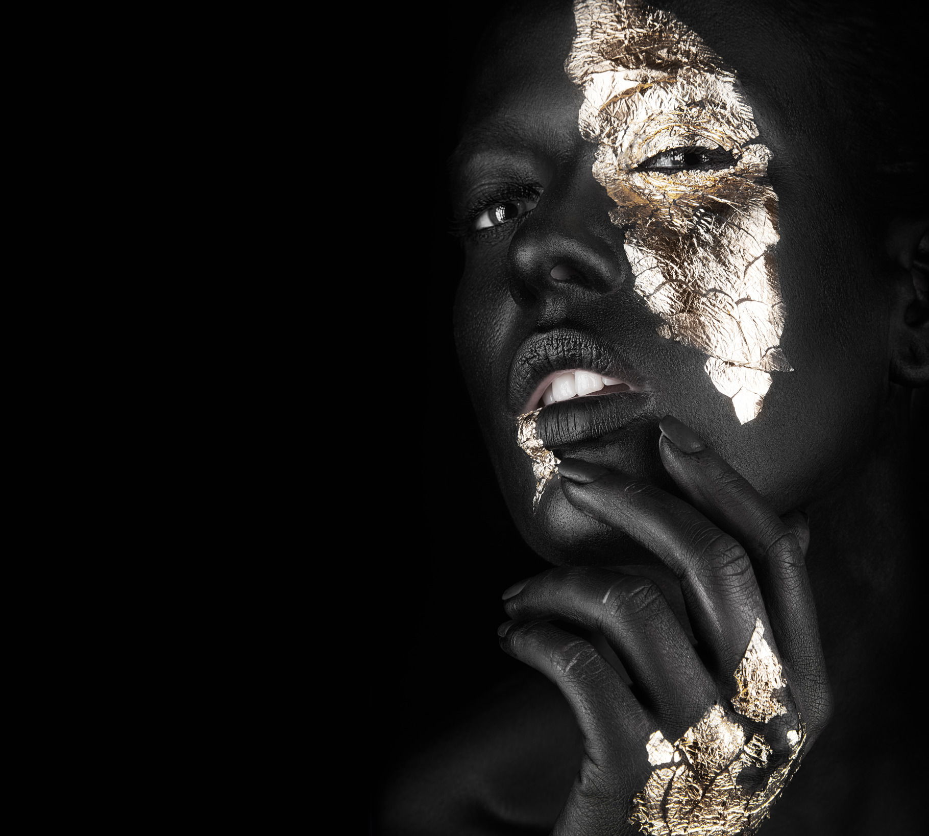 Fashion portrait of a darkskinned featuring black, face, and human, a ...