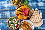 Tradtional set of greek mezze featuring halloumi, grilled, and cheese ...