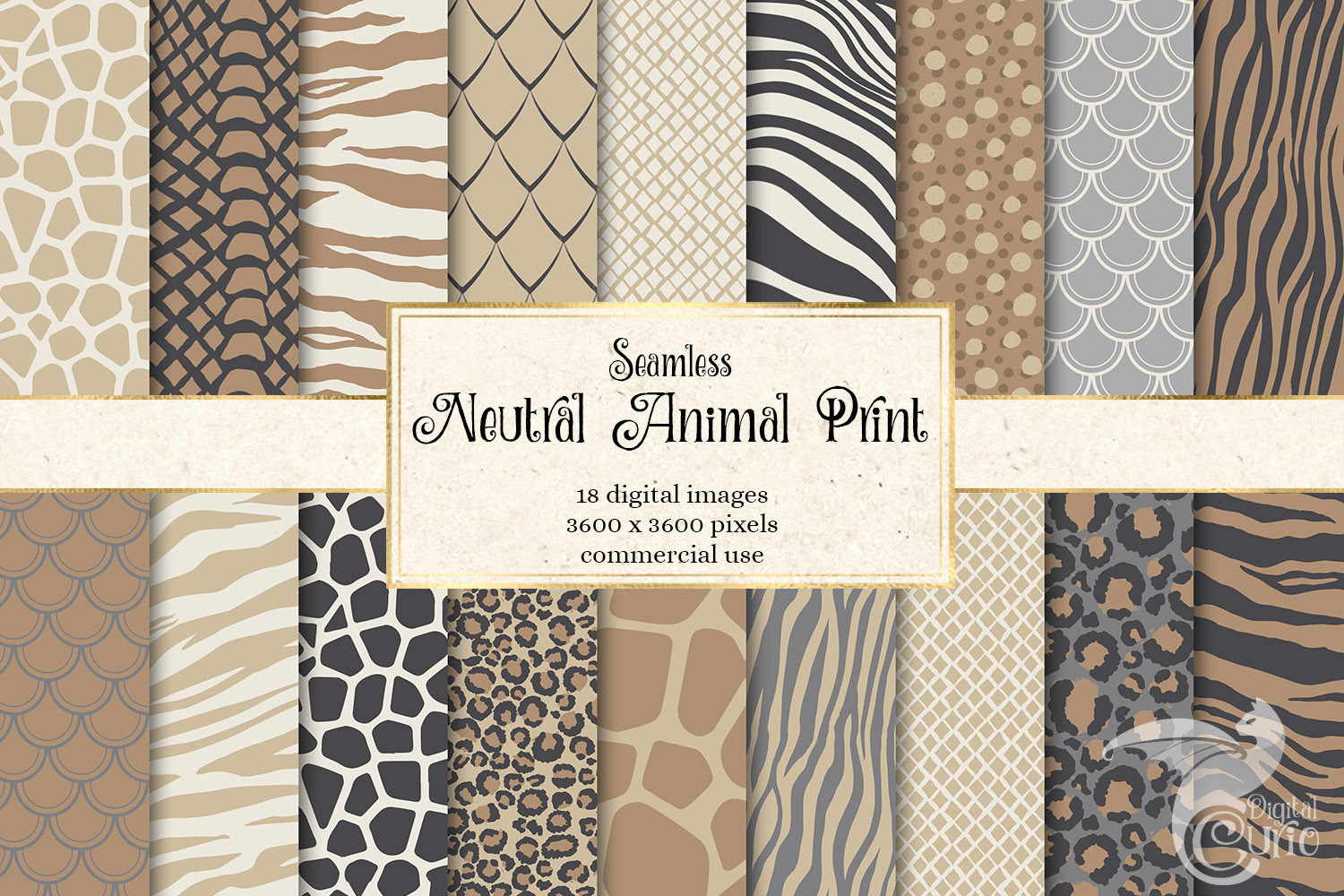Neutral Animal Print Digital Paper, a Pattern Graphic by Digital Curio
