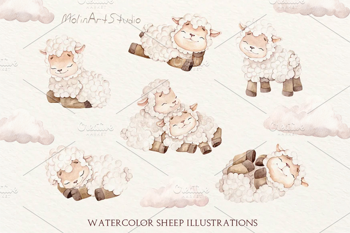 Watercolor Sheep Clipart, an Animal Illustration by MolinArtStudio